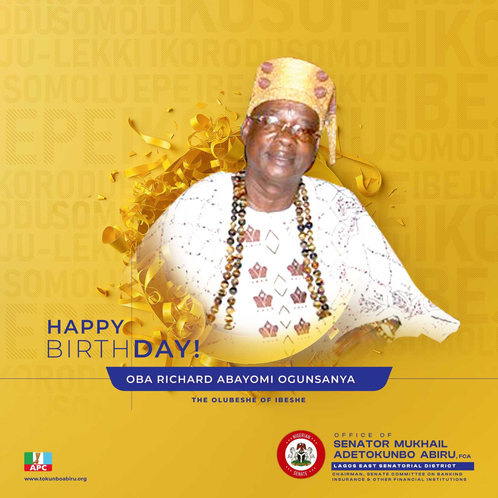 Lagos East Senator Celebrates Olubeshe, Oba Richard Abayomi Ogunsanya ...
