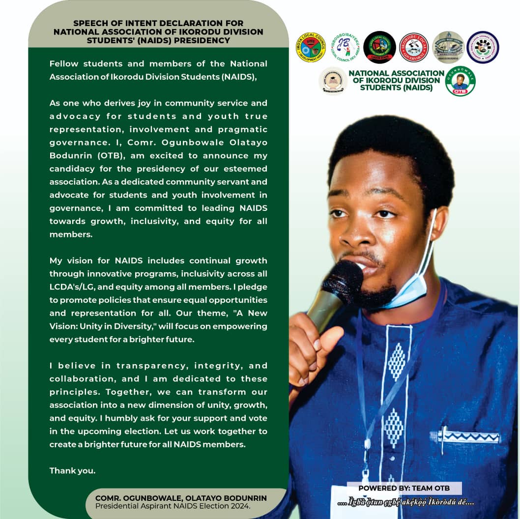 NAIDS 2024: Former Imota Students’ Union Leader, Comrade Ogunbowale ...