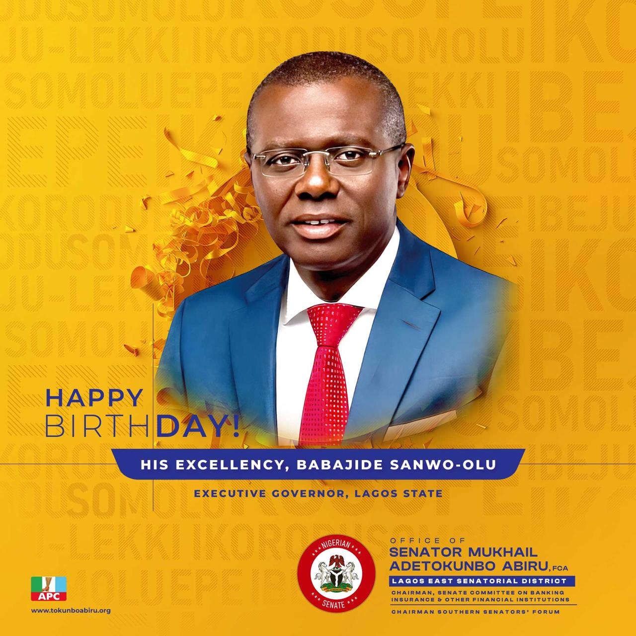 Senator Tokunbo Abiru Congratulates Sanwo-Olu At 59