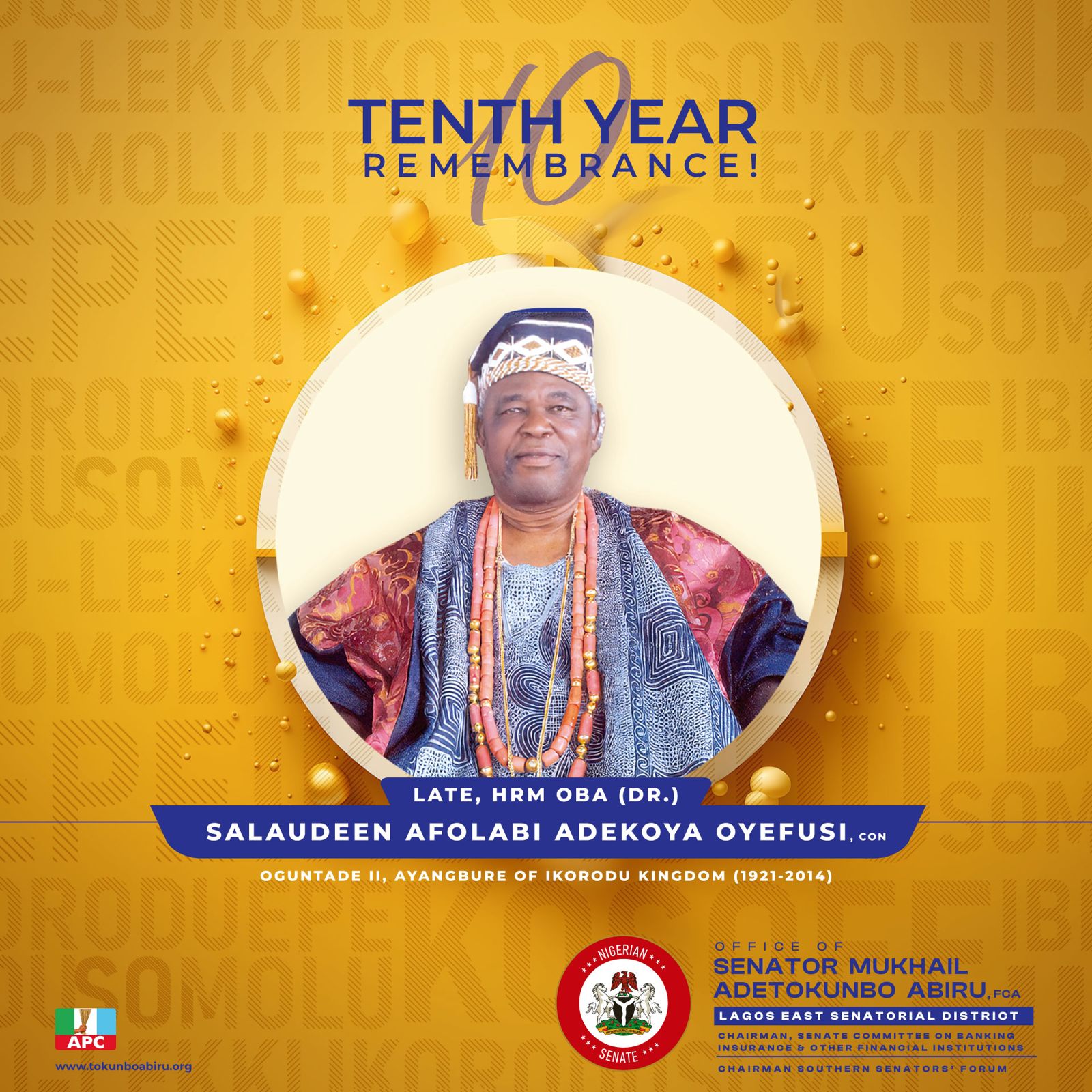 10th Year Remembrance: Senator Abiru Extols Late Oba Salaudeen Afolabi ...