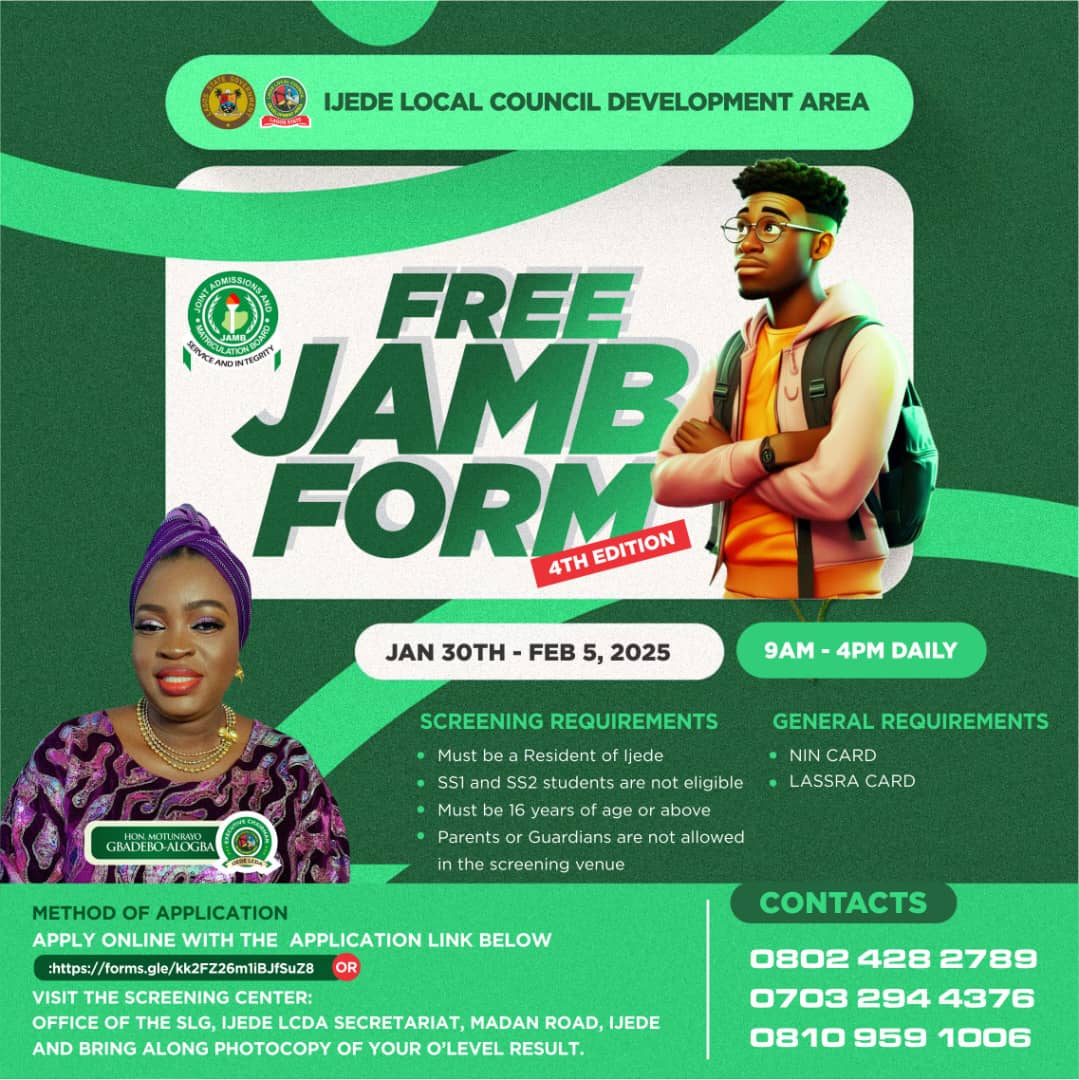 Free JAMB Forms: Ijede LCDA Calls For Applications From Residents